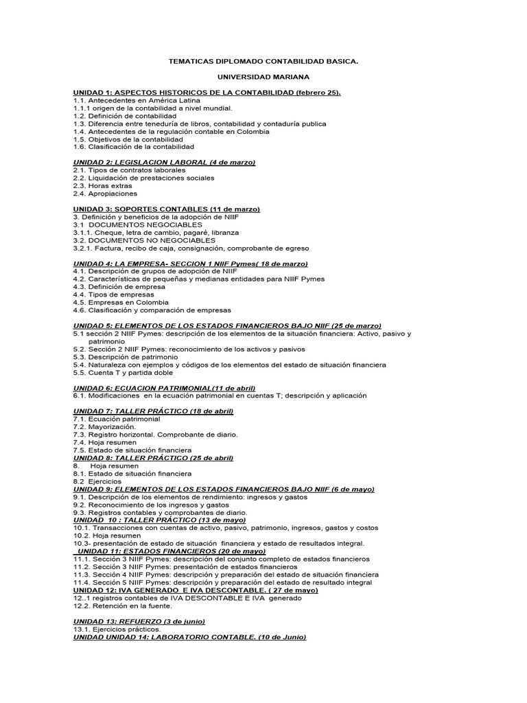 Tematicas para El Diplomado de Contabilidad Bajo Normas Internacionales. 2023-1 | PDF ...