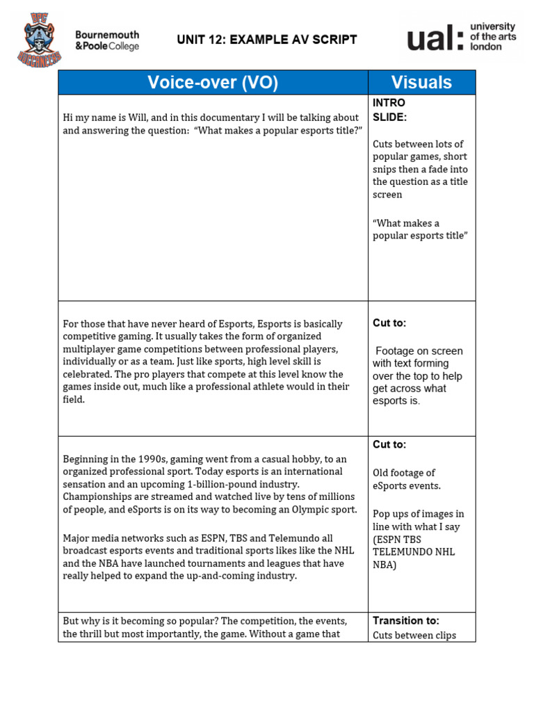 Unit 12 Yr2 Av Script Example | PDF | Entertainment
