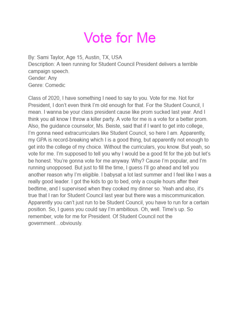 Monologue Line - Vote For Me | PDF | Sports & Recreation