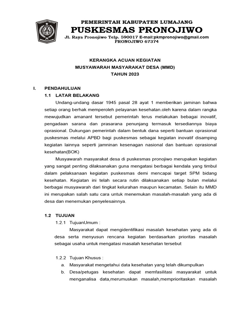 Musyawarah Masyarakat Desa Pronojiwo 2023 | PDF