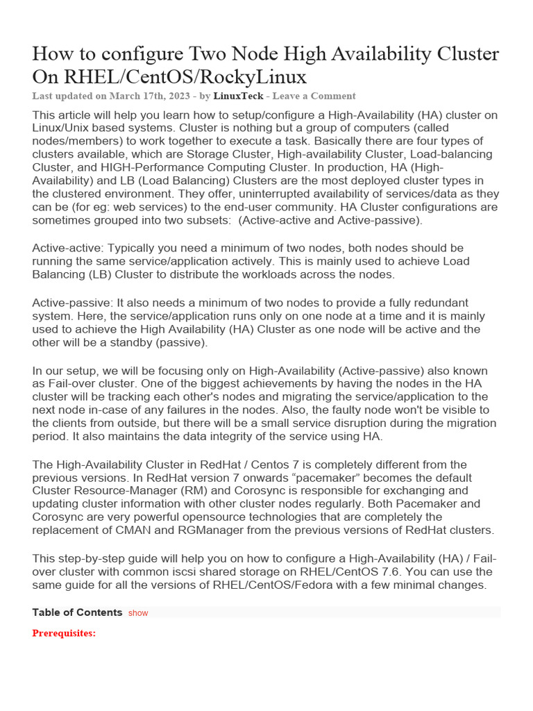 How To Configure Two Node High Availability Cluster On RHEL | PDF | Computer Cluster | Domain ...