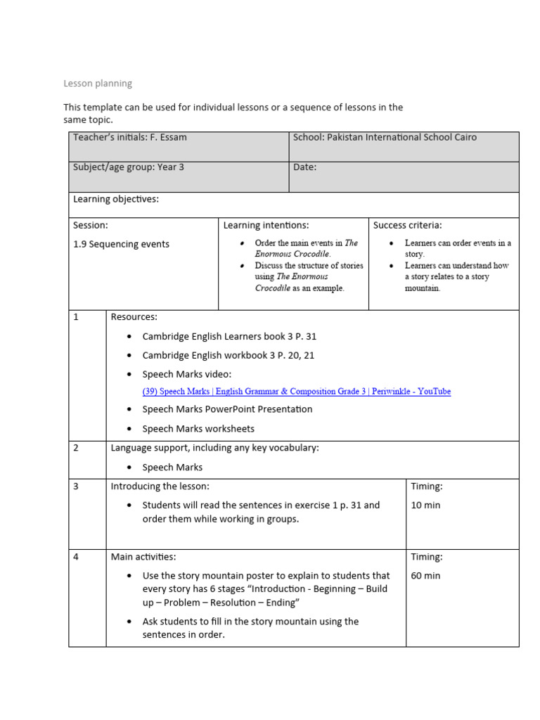 Lesson Plan 9 Sequencing Events | PDF | Lesson Plan | Worksheet
