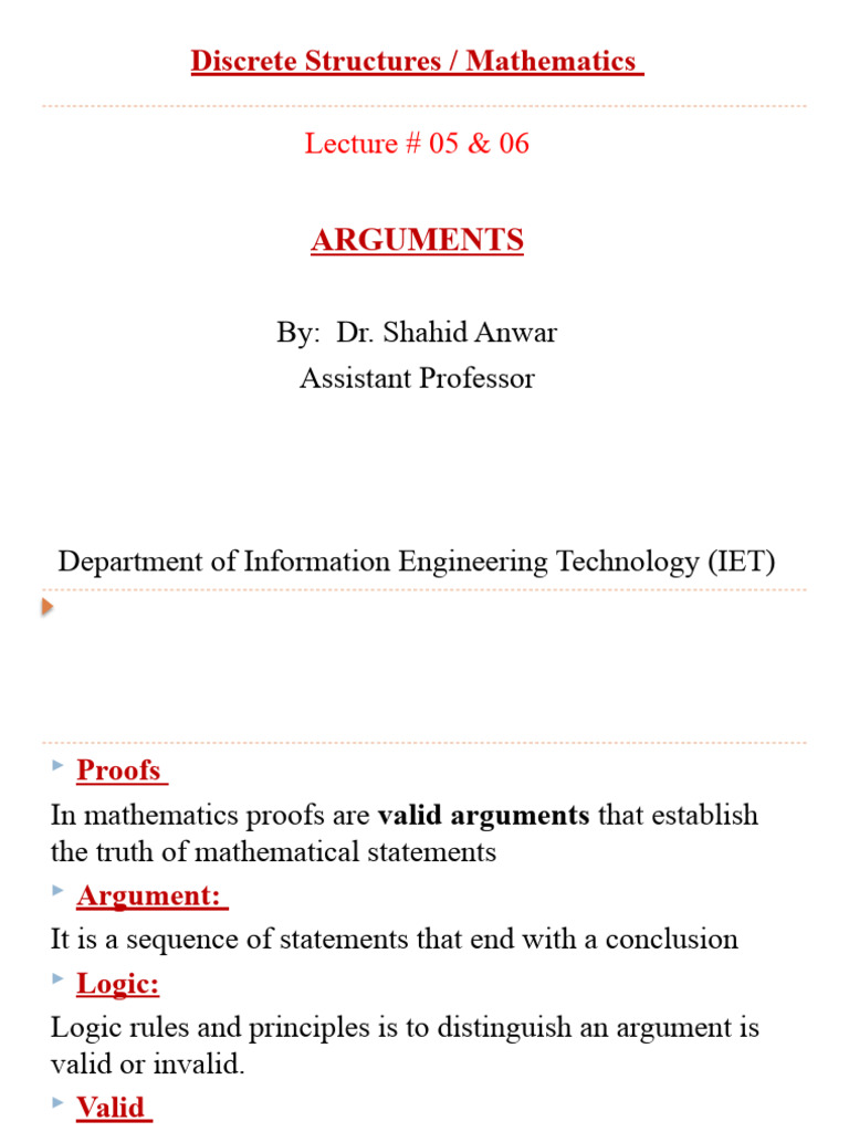 Lecture 05 - 06 | PDF | Argument | Logic