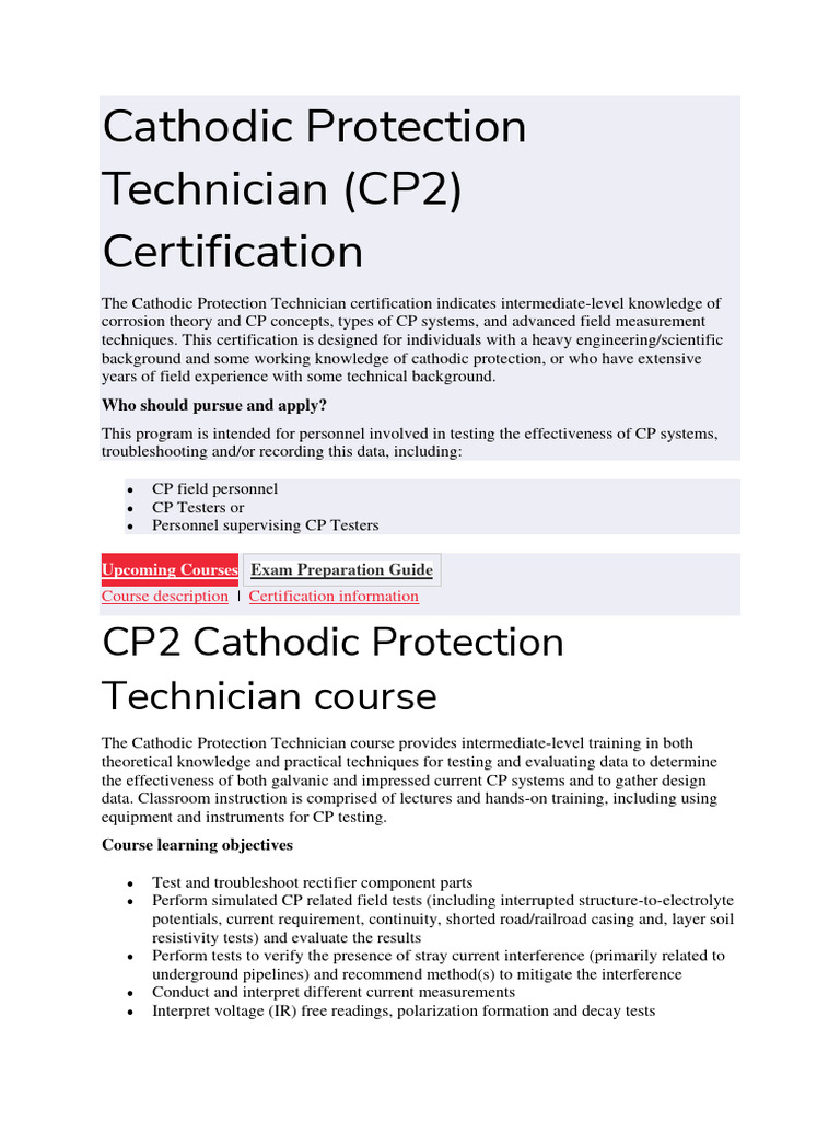 Cathodic Protection Technician | PDF | Electrochemistry | Electricity