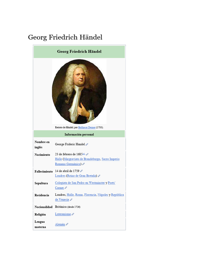 Handel Biografía | PDF | George Frideric Handel | Suite (Música)