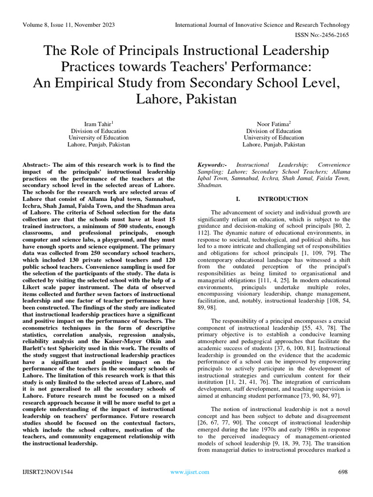 The Role of Principals Instructional Leadership Practices Towards ...