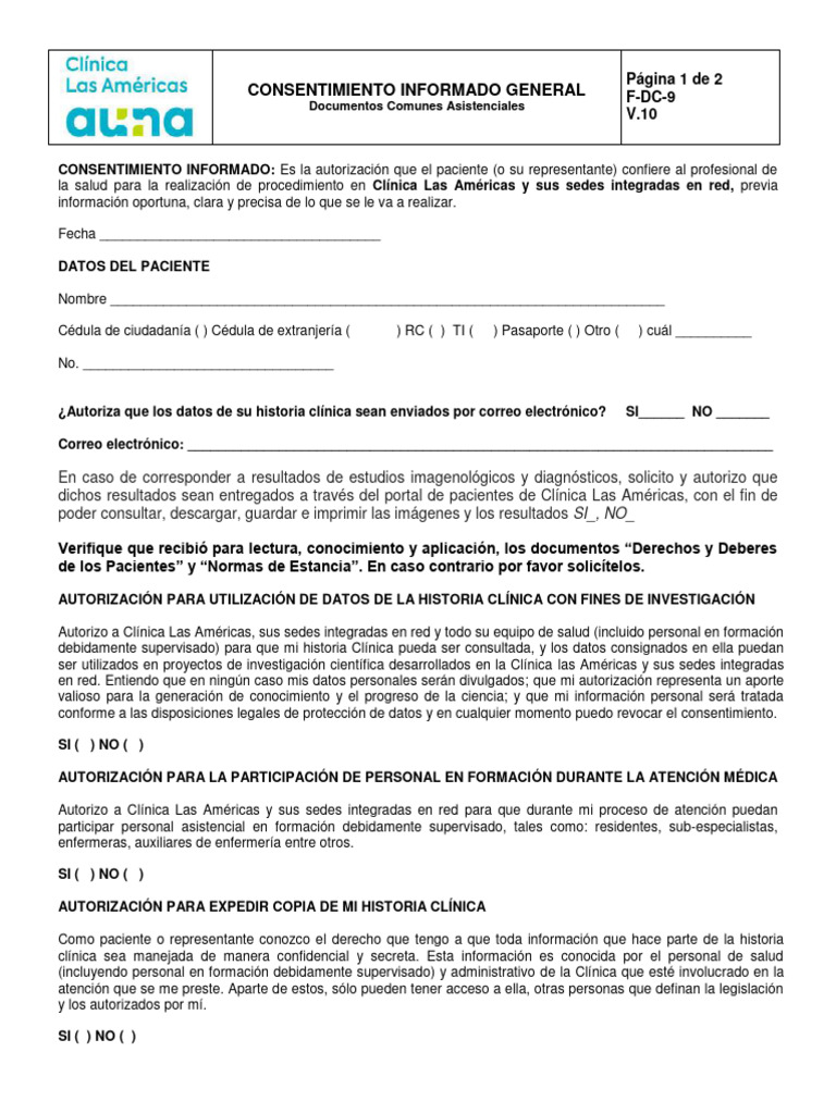Consentimiento Informado General Pdf Historial Médico Medicina