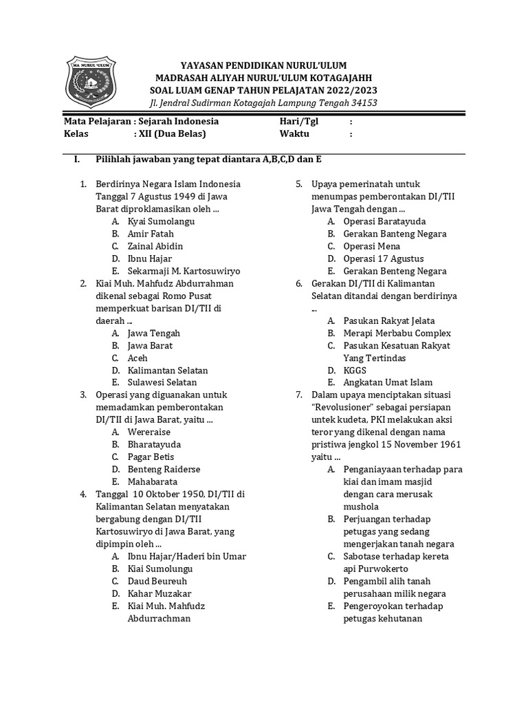 Soal Sejarah Indonesia Kelas Xii | PDF