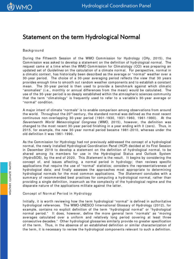 Statement On The Term Hydrological Normal HCP | PDF | Median | Variance