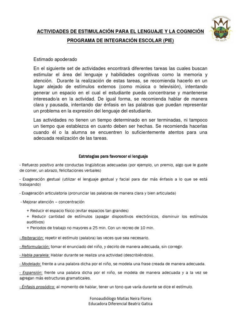 Actividades de Estimulación del Lenguaje y Cognición | PDF | Sílaba ...