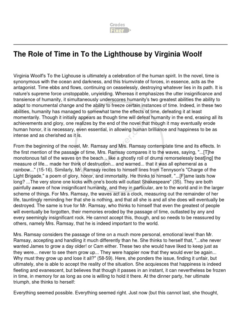 The Role of Time in To The Lighthouse by Virginia Woolf | PDF | To The ...