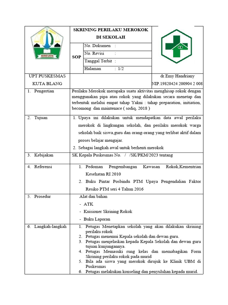 Sop Skrining Rokok Di Sekolah | PDF