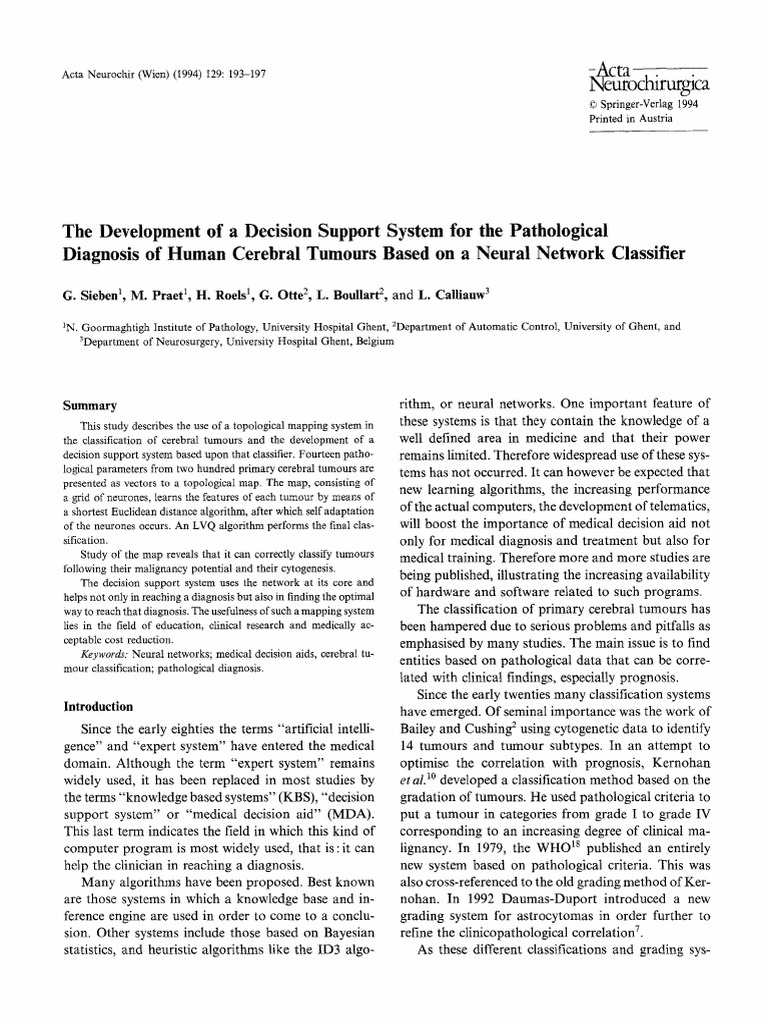 1994-The Development of A Decision Support System For The Pathological | Download Free PDF ...