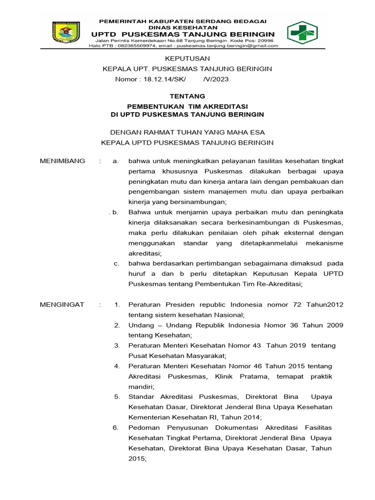 SK Tim Akreditasi 2023 DRG Sherly | PDF