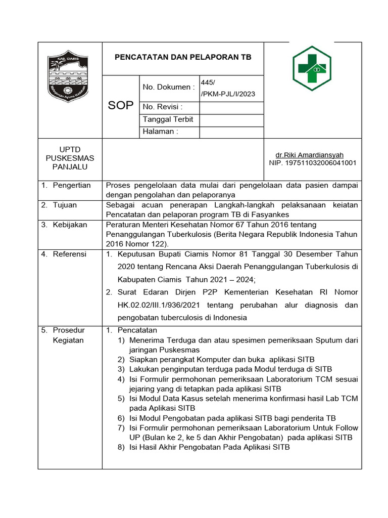 Sop Pencatatan Dan Pelaporan TB So | PDF | Sains & Matematika