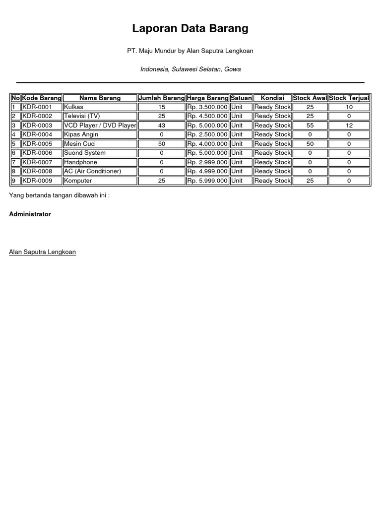 Laporan Barang Pdf