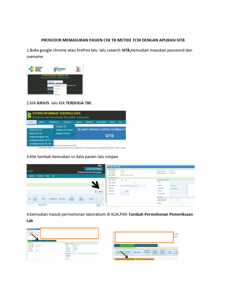 Prosedur Memasukan Pasien Cek TB Metide TCM Dengan Aplikasi Sitb | PDF