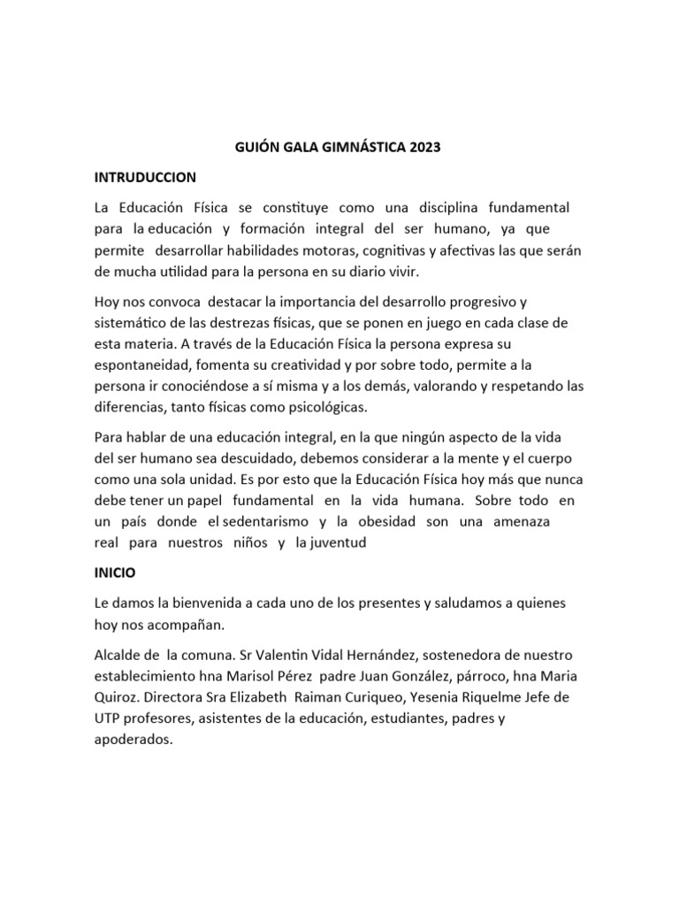 Guión Gala Gimnástica 2023 | PDF | Educación Física | Educación de la primera infancia
