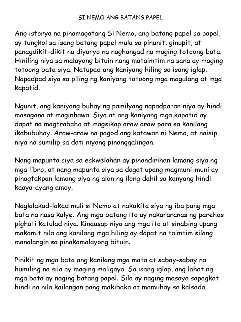 Si Nemo Ang Batang Papel | PDF