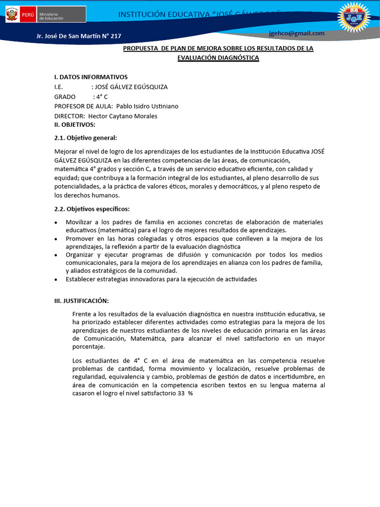 Modelo de plan de mejora eval diagnóstica (1) (Recuperado automáticamente) | PDF | Evaluación ...