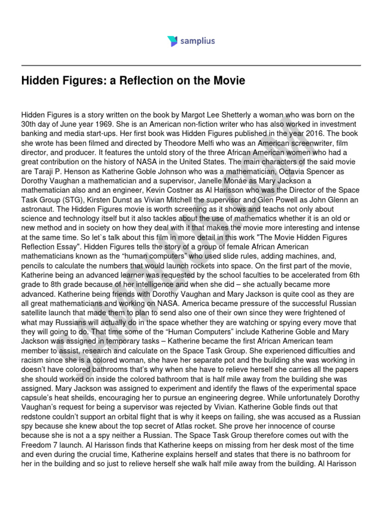Hidden Figures A Reflection On The Movie | PDF | Hidden Figures