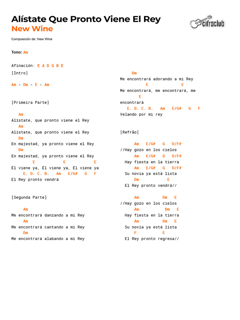 Cifra Club - New Wine - Alístate Que Pronto Viene El Rey11 | PDF