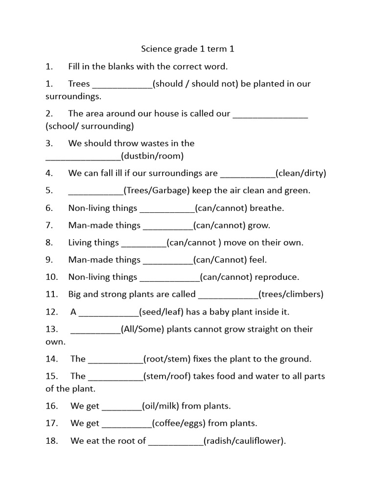 Science Grade 1 Term 1 | PDF | Plants | Root