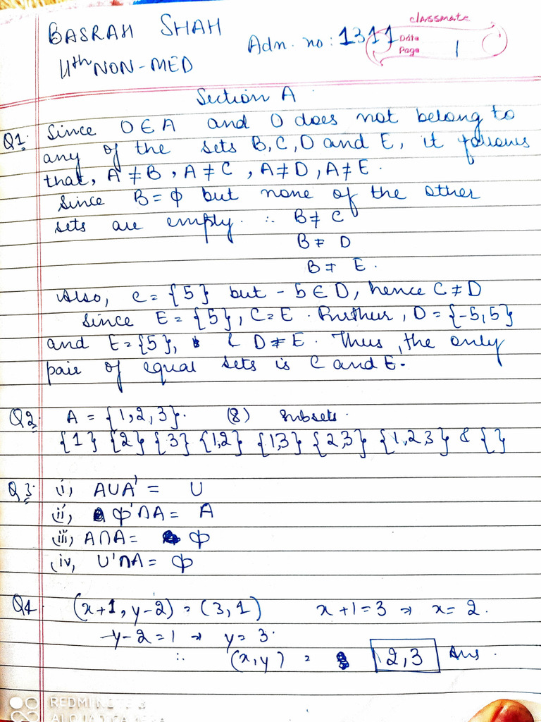 Basrah Shah 11 Non Med Adm No1311 Maths | PDF