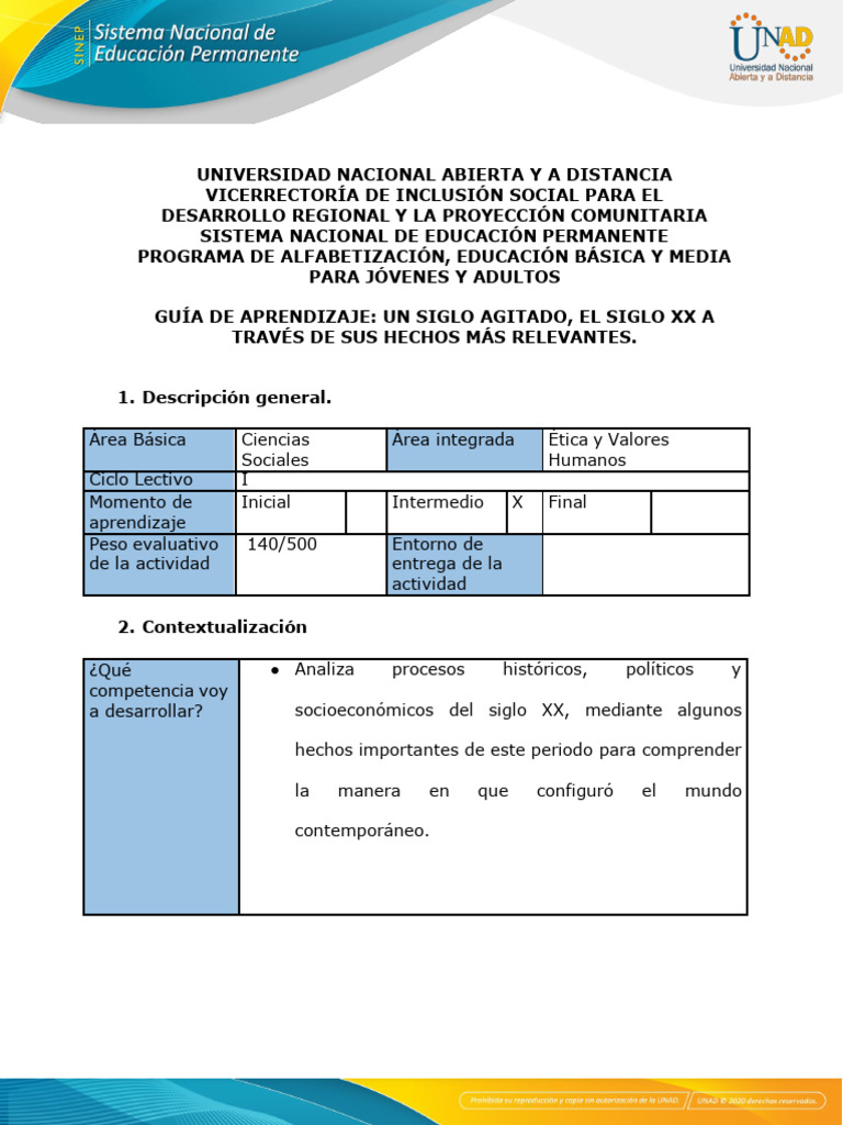 Guía de Aprendizaje - Un Siglo Agitado, El Siglo XX A Través de Sus ...