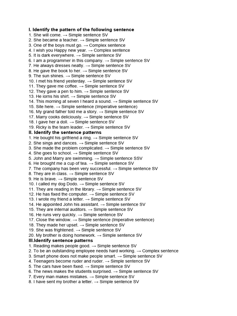 Sentence Patterns | PDF