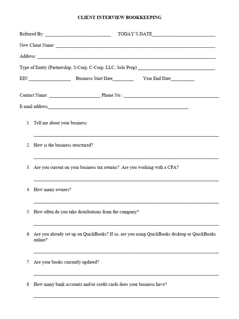 Client Interview | PDF | Quick Books | Bookkeeping