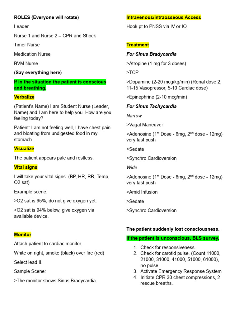 ACLS Simulation Script | PDF | Cardiopulmonary Resuscitation ...