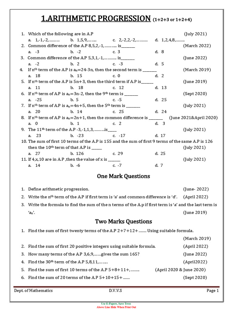 Arithmetic Progression Exercises | PDF | Summation | Mathematical Analysis