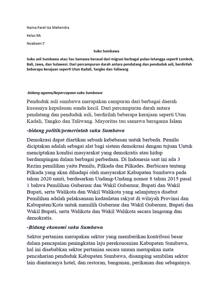 Suku Sumbawa | PDF | Ilmu Sosial