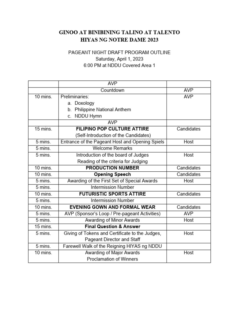 Pageant Program Outline 2023 | PDF