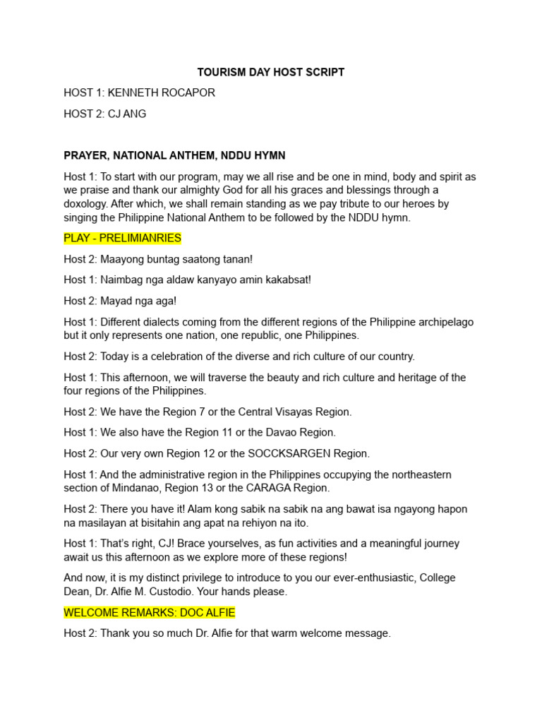 Tourism Day Host Script | PDF