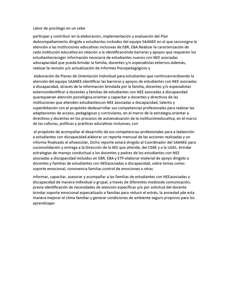 Labor de Psicólogo en Un Cebe | PDF | Enseñando | Las emociones