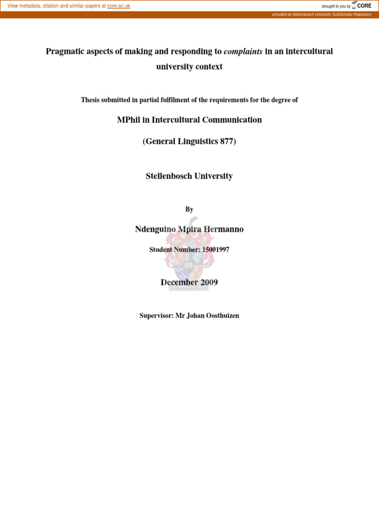 Pragmatic Aspects of Making and Responding To Complaints in An Intercultural University Context ...