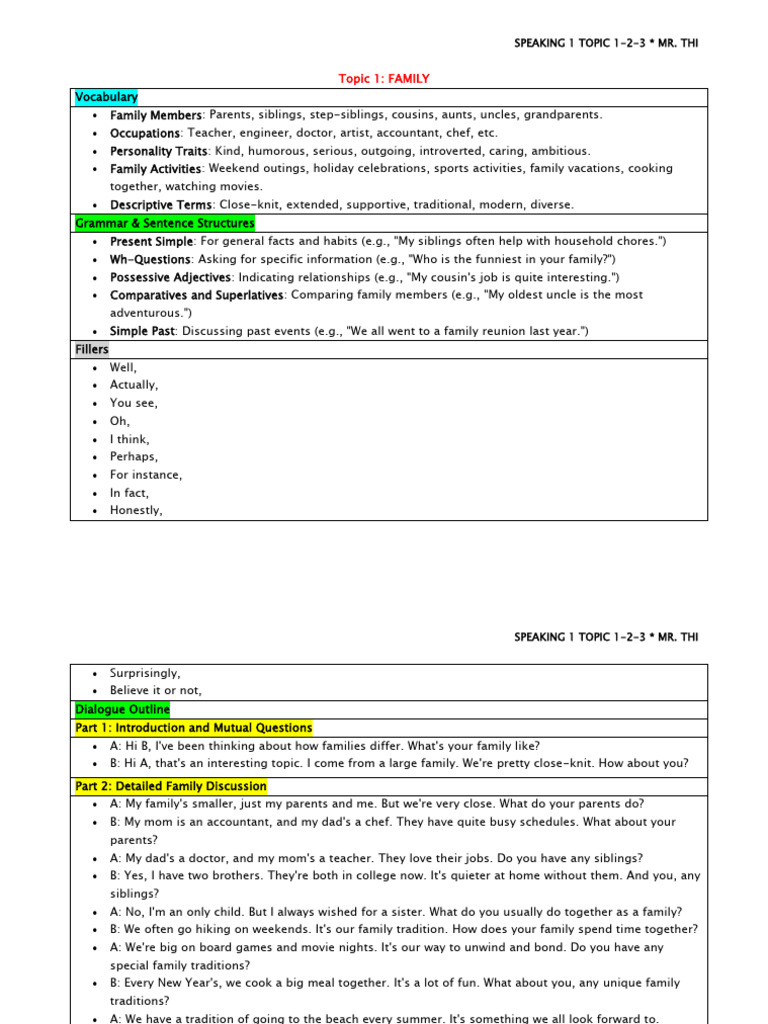 Speaking 1 Topic 1-2-3 | PDF | Lunch | Hobbies