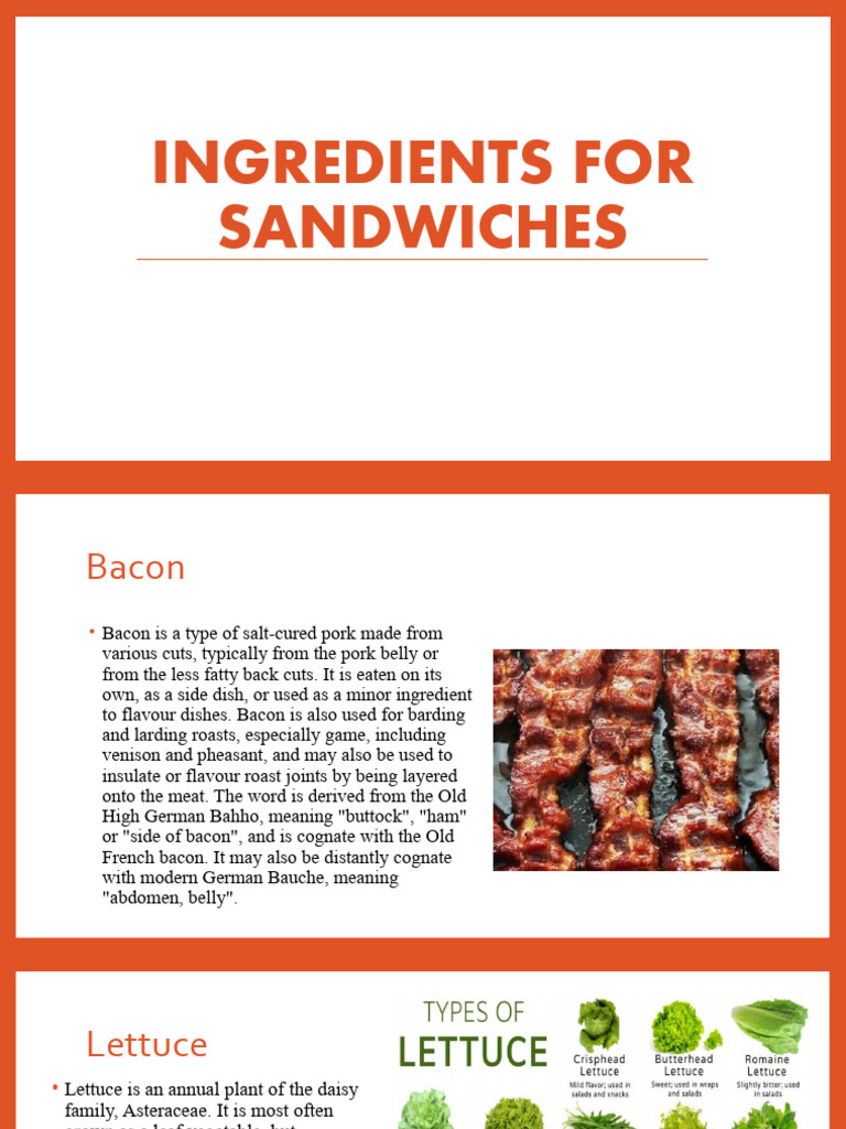 Sandwich Ingredient Guide | PDF | Bacon | Onion
