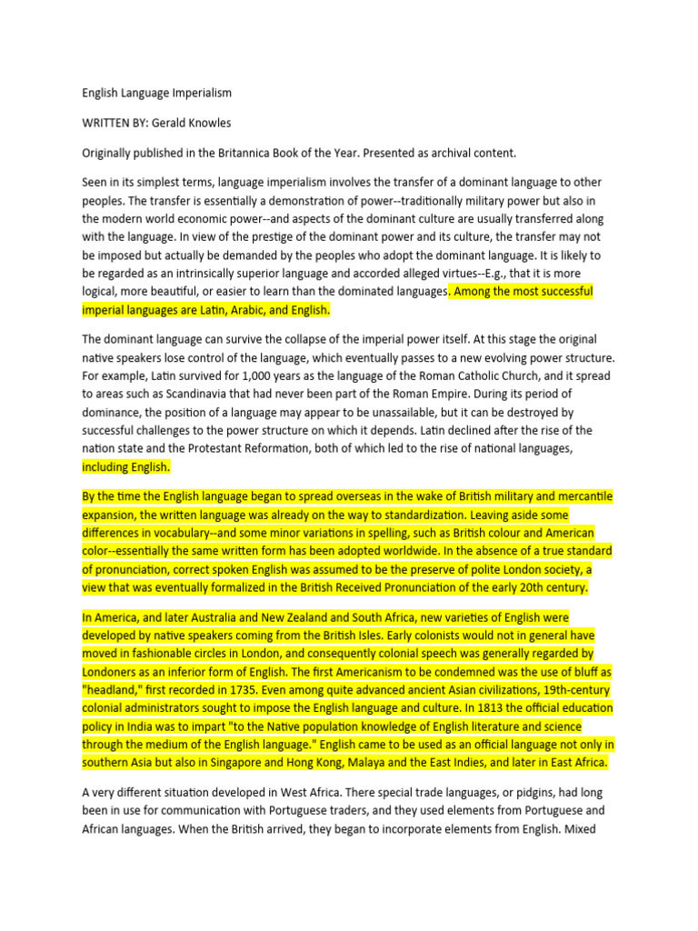 English Language Imperialism | PDF | English Language | British Empire English Language Imperialism | PDF | English Language | British Empire