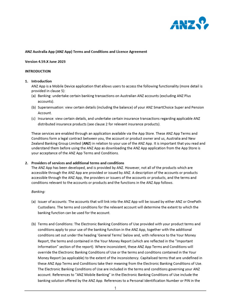 ANZ App Current Terms and Conditions IOS | PDF | Mobile App | Financial ...