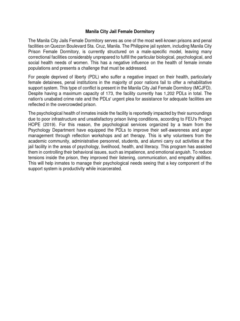 Manila City Jail Female Dormitory | PDF