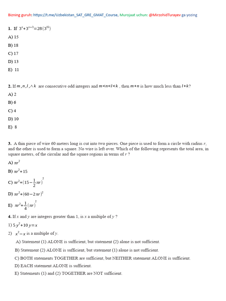 GMAT Original Test | PDF | Sequence | Discrete Mathematics