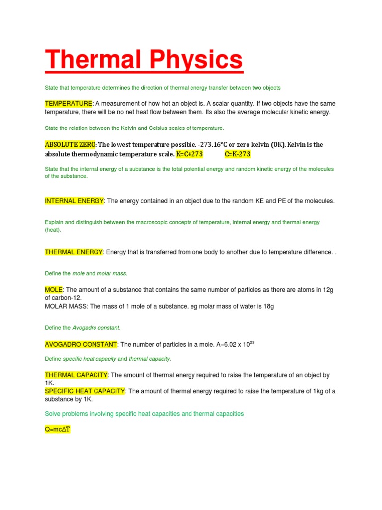 Thermal Physics Objectives | PDF | Heat Capacity | Mole (Unit)