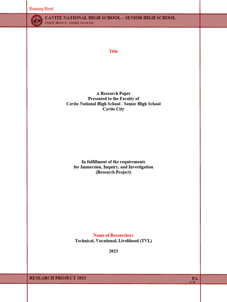 Cavite National High School Research 2023 Pdf