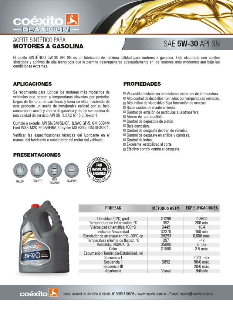 PDF Lubricantes Motor Gasolina SAE5W30 API SN | PDF | Lubricante ...