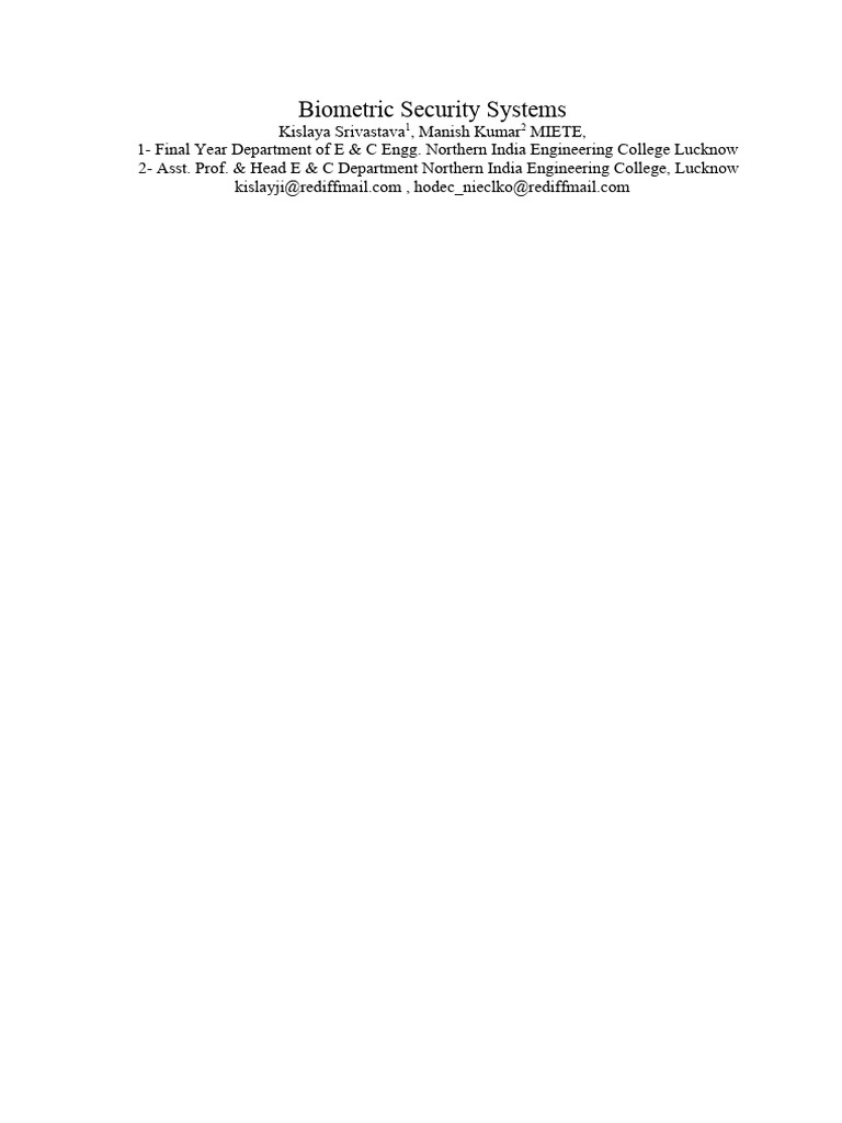 Overview of Biometric Security Systems | PDF | Biometrics | Authentication