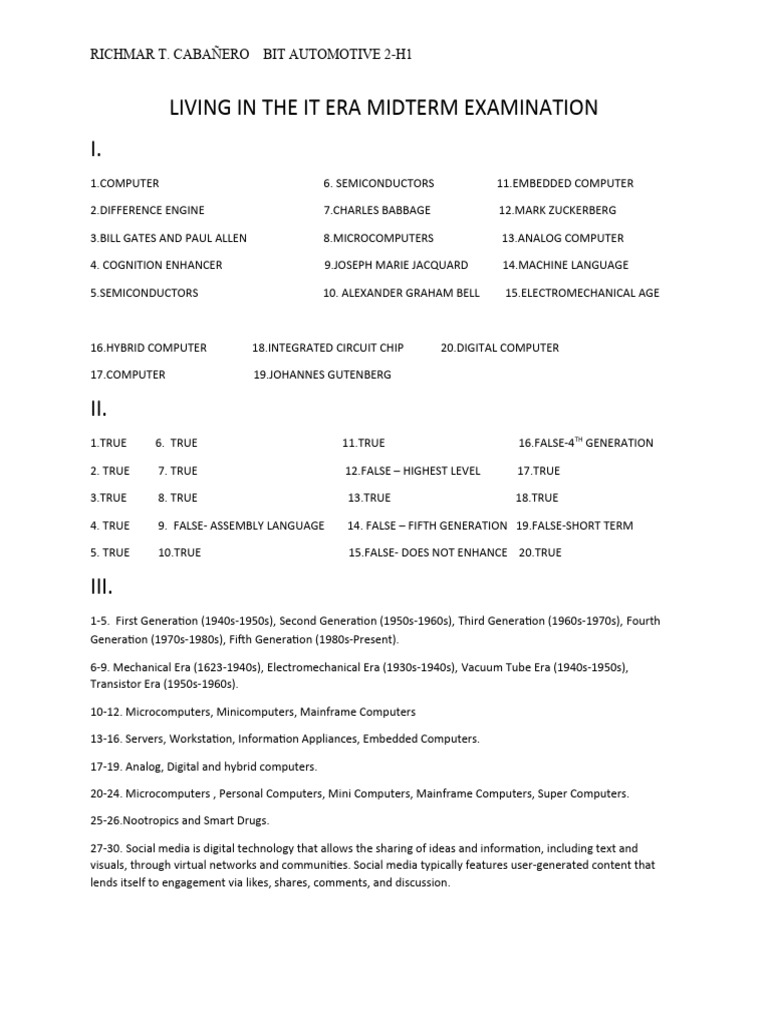 Living in The It Era Midterm Examination (Cabañero, Richmar T. Bit-Auto ...