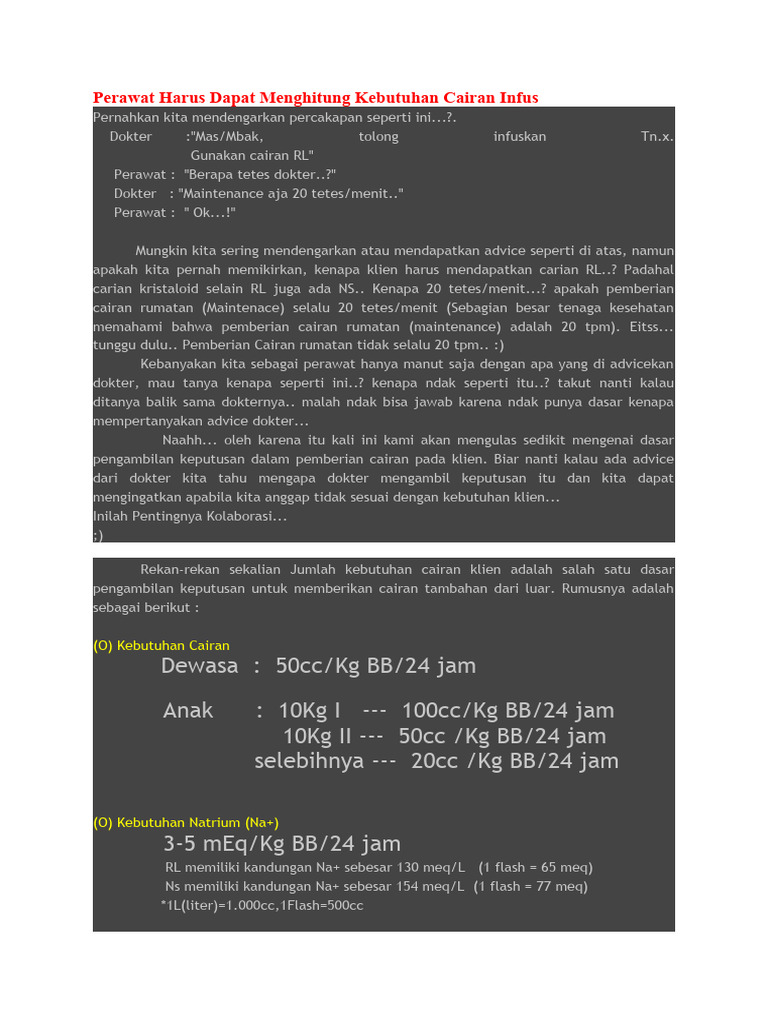 Kebutuhan Cairan Infus | PDF